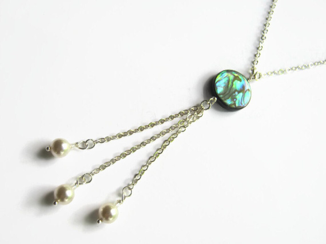 Abalone & Pearl Necklace Sterling Silver Statement Necklace - Etsy