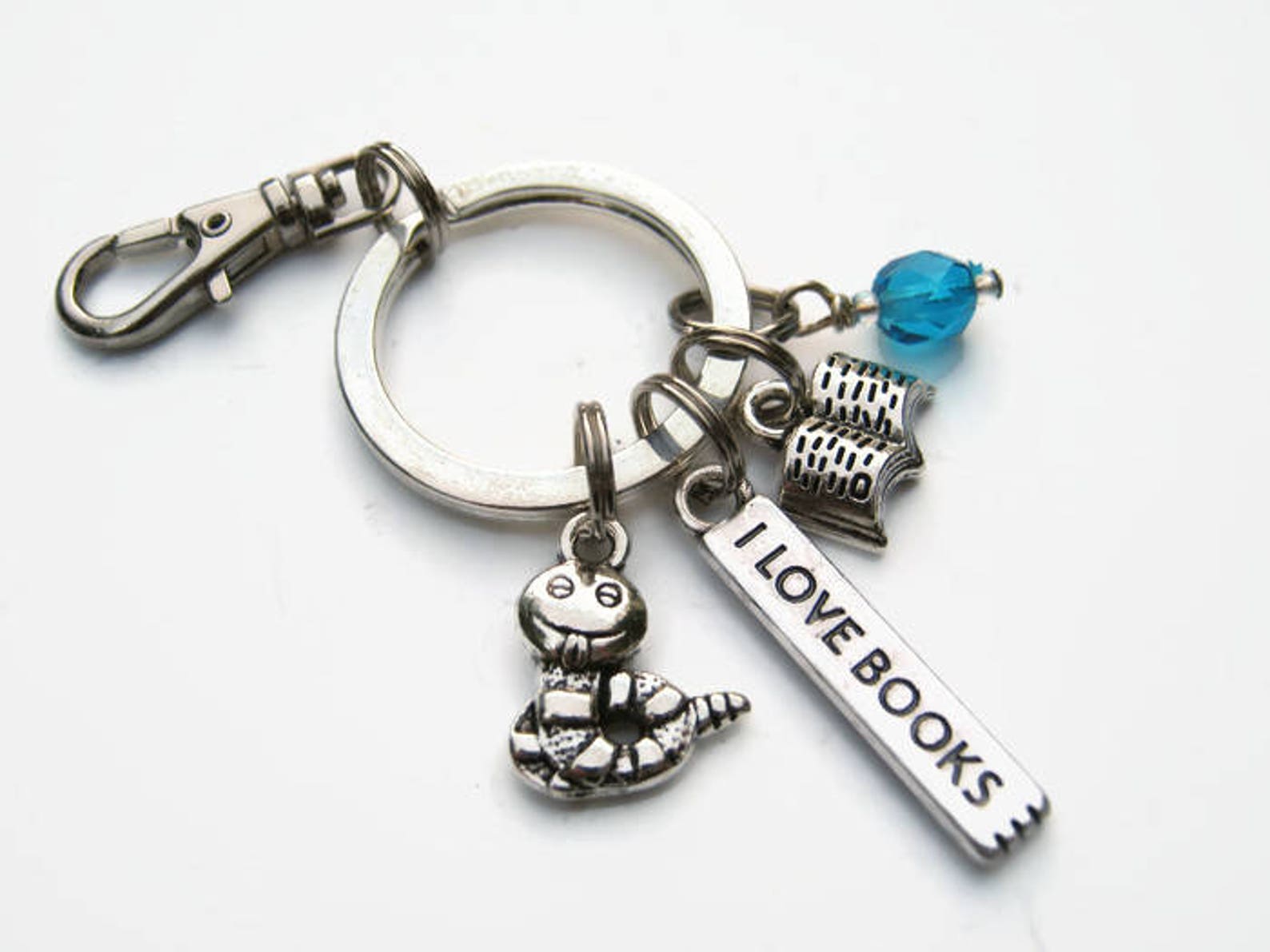 Bookworm Keychain Personalized I Love Books Zipper Pull | Etsy