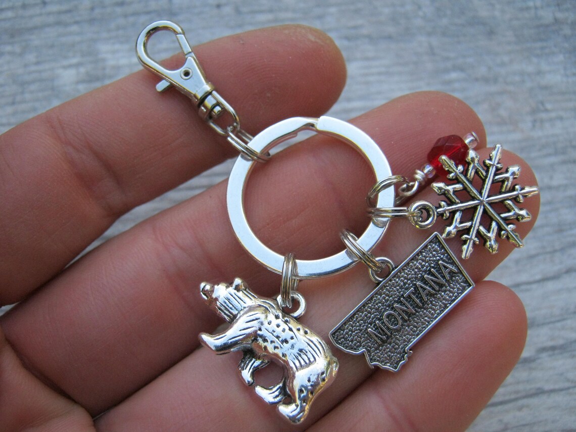 Personalized Montana Keychain, US State Map Zipper Pull, Pine Cone ...