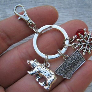 Personalized Montana Keychain, US State Map Zipper Pull, Pine Cone ...