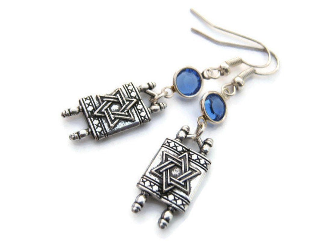 Torah Birthstone Earrings, Personalized Hanukkah Earrings, Judaism ...