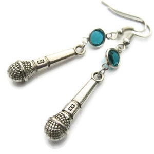 Microphone Birthstone Earrings, Singer Charm Earrings, Personalized ...
