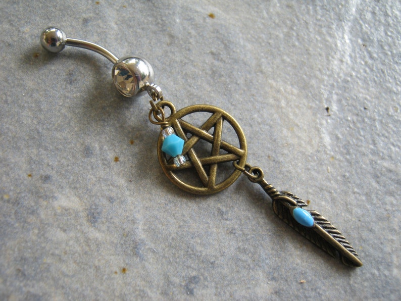 Pentacle Dreamcatcher Belly Ring Feather Belly Button Ring - Etsy