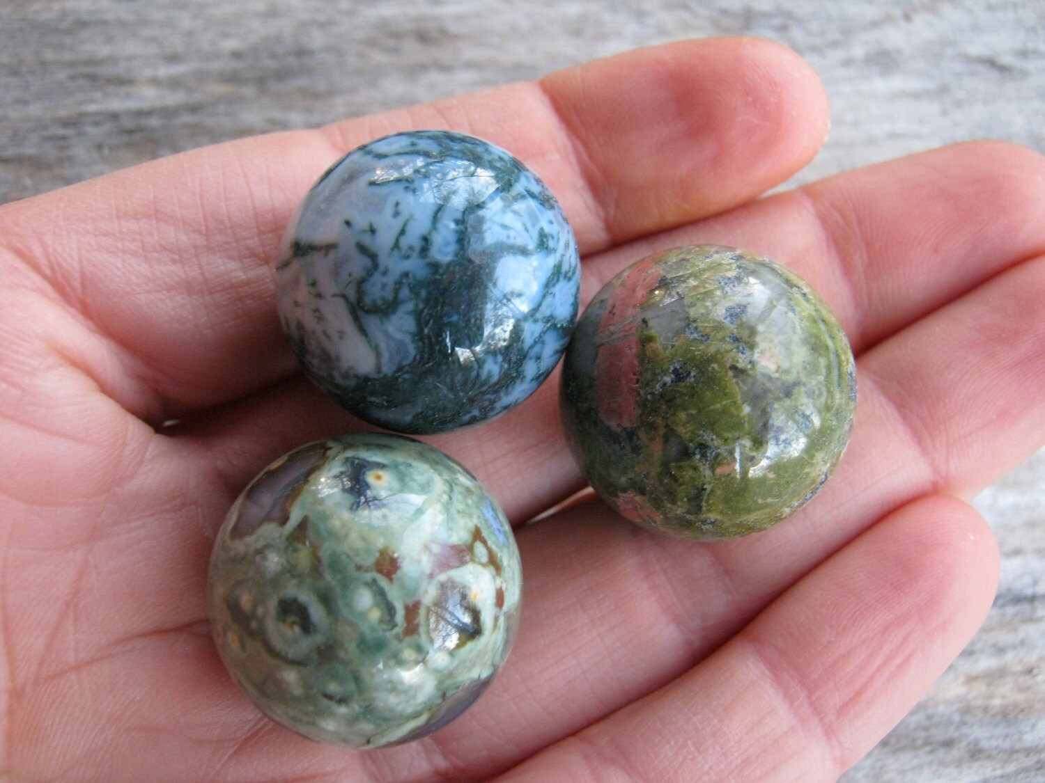 SET of 3 Gemstone Spheres Unakite Sphere Moss Agate Sphere - Etsy