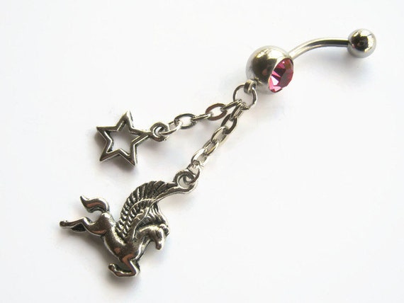 Pegasus Belly Ring Fantasy Belly Button Ring Star Navel Piercing Magical Body Jewelry Personalized Birthstone Dangle Belly Ring SILVER Etsy