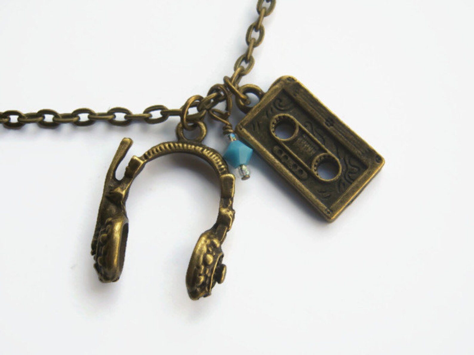 DJ Headphone Necklace BRONZE Cassette Tape Charm Necklace - Etsy