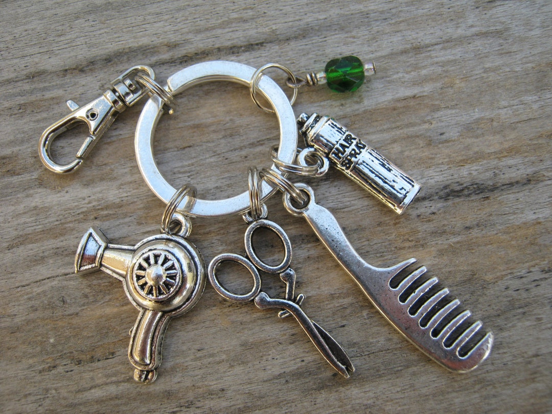 Hairdresser Keychain, Beautician Zipper Pull , Antiqued SILVER, Barber ...