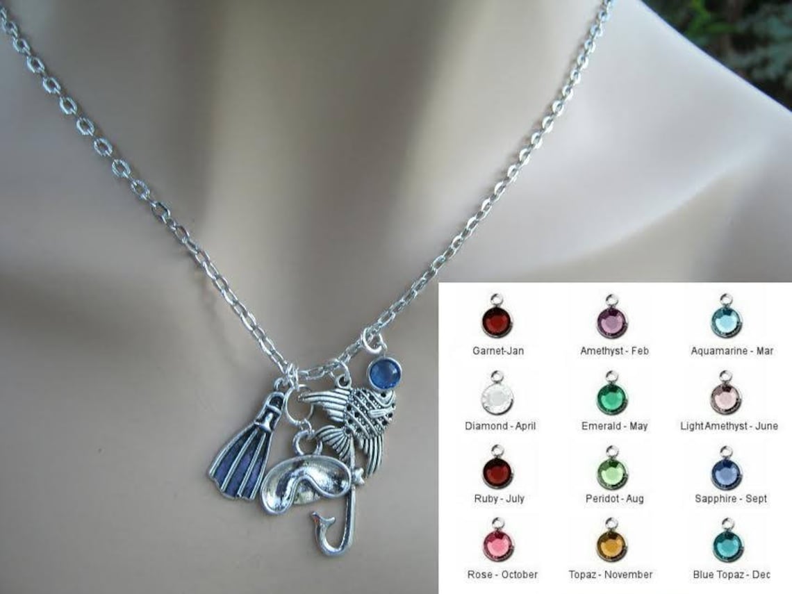 Personalized Scuba Necklace, Birthstone Jewelry, Swimming Neckace ...