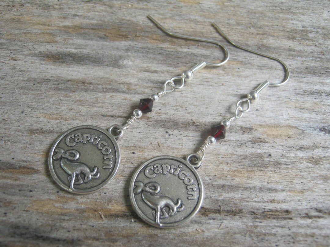 Personalized Capricorn Earrings, Garnet or Turquoise Earrings ...