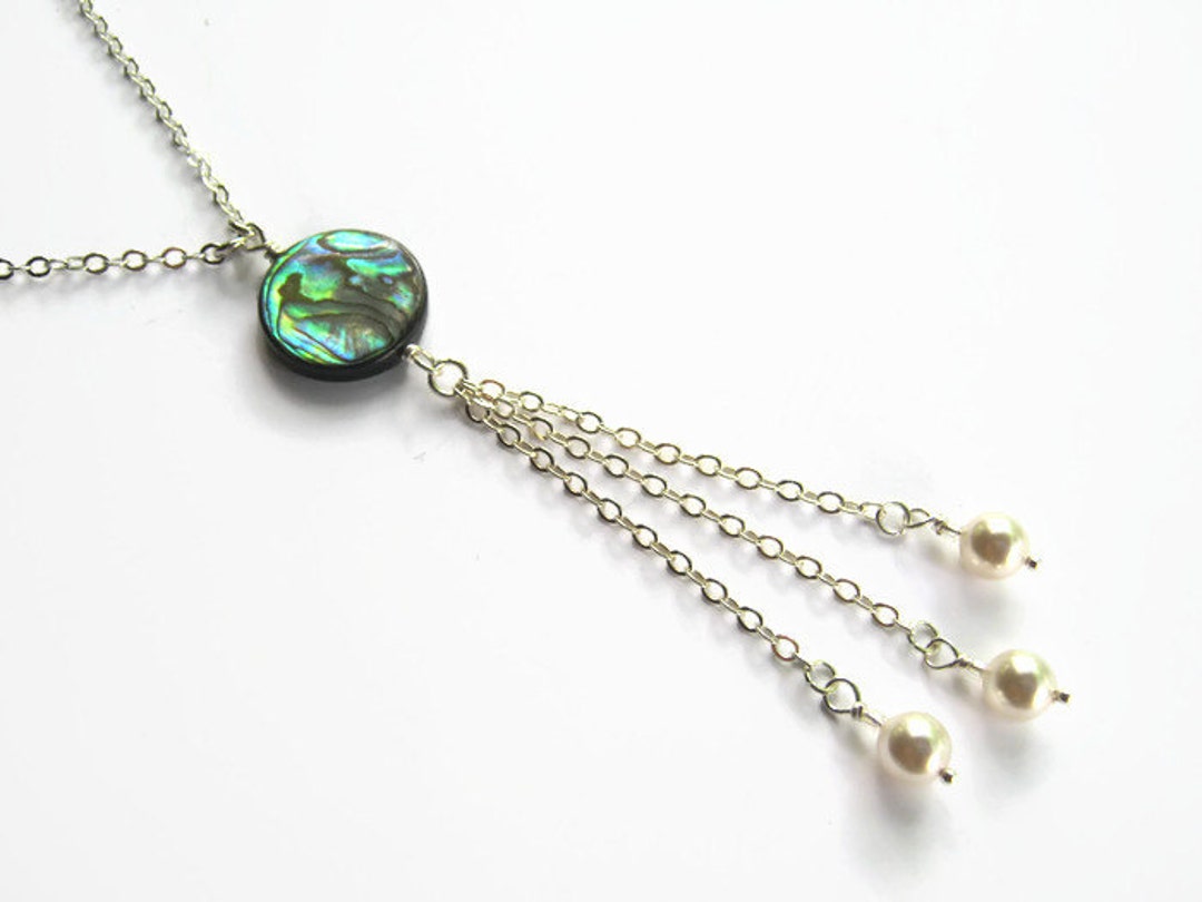 Abalone & Pearl Necklace, Sterling Silver Statement Necklace, Chain ...