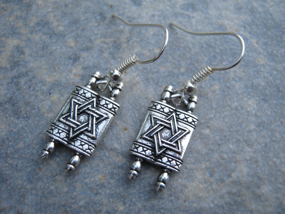 Torah Earrings, Personalized Star of David Scroll Earrings, Hanukkah ...