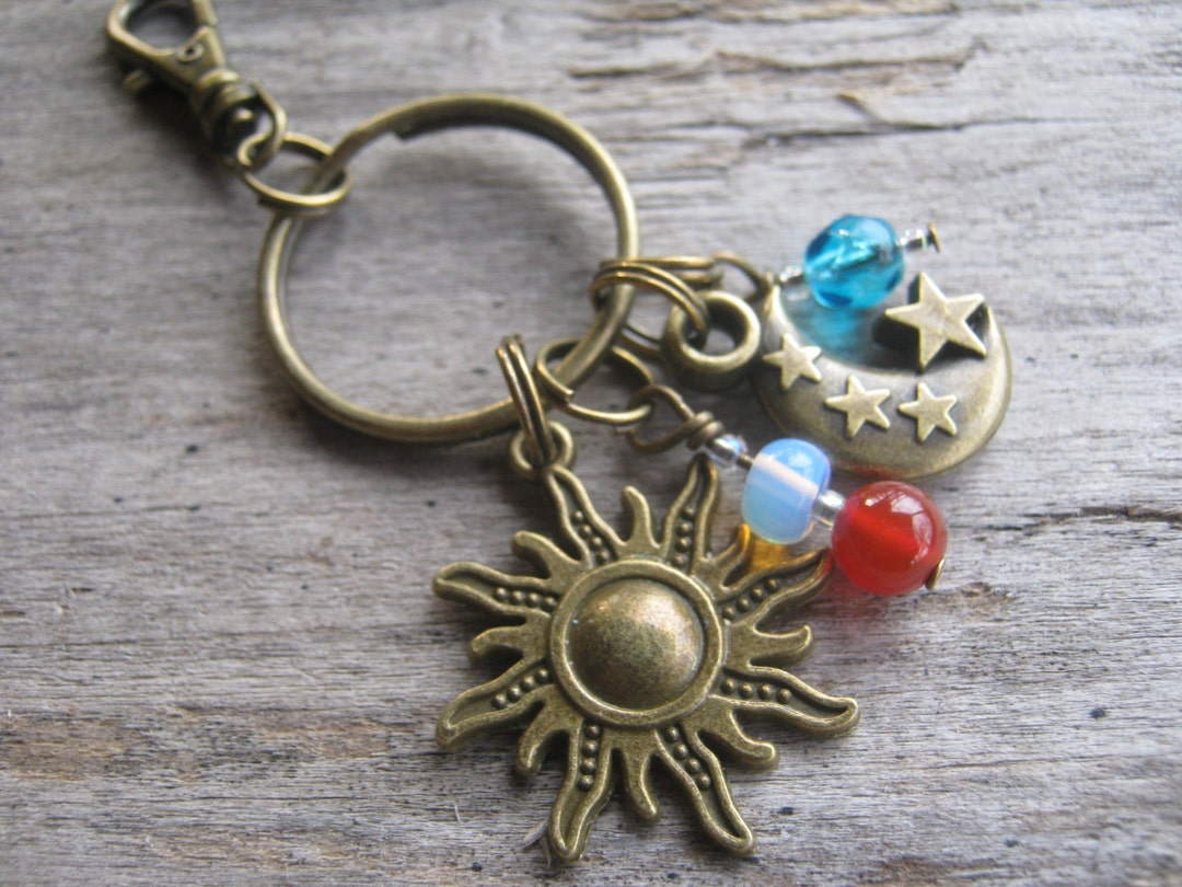Sun & Moon Keychain, SILVER or BRONZE, Personalized Moon and Stars ...