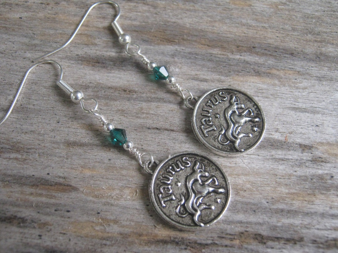 Personalized Taurus Earrings, Zodiac Earrings, Emerald or Diamond ...