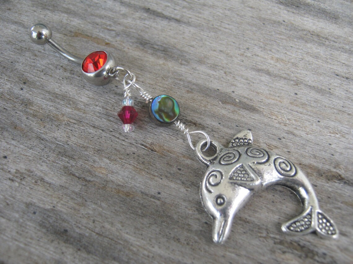 Dolphin Abalone Belly Ring, Dolphin Belly Button Ring, Personalized ...