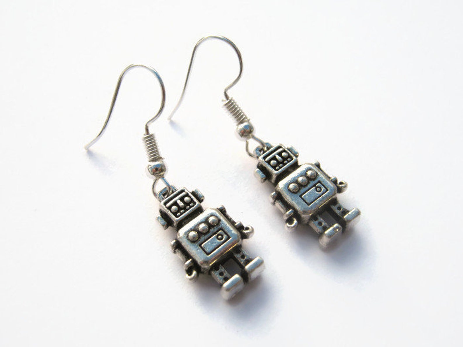 Robot Earrings Robotic Machine Earrings Antiqued Silver - Etsy