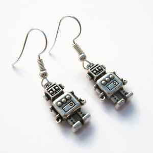 Robot Earrings, Robotic Machine Earrings, Antiqued Silver, Personalized ...