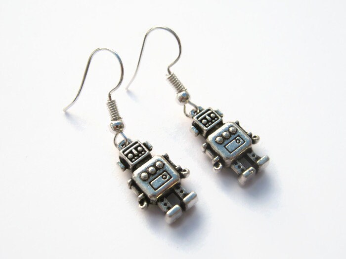Robot Earrings Robotic Machine Earrings Antiqued Silver - Etsy