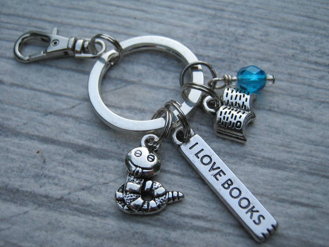 Bookworm Keychain, Personalized I Love Books Zipper Pull, Reading ...