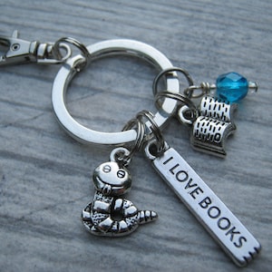 Bookworm Keychain, Personalized I Love Books Zipper Pull, Reading ...