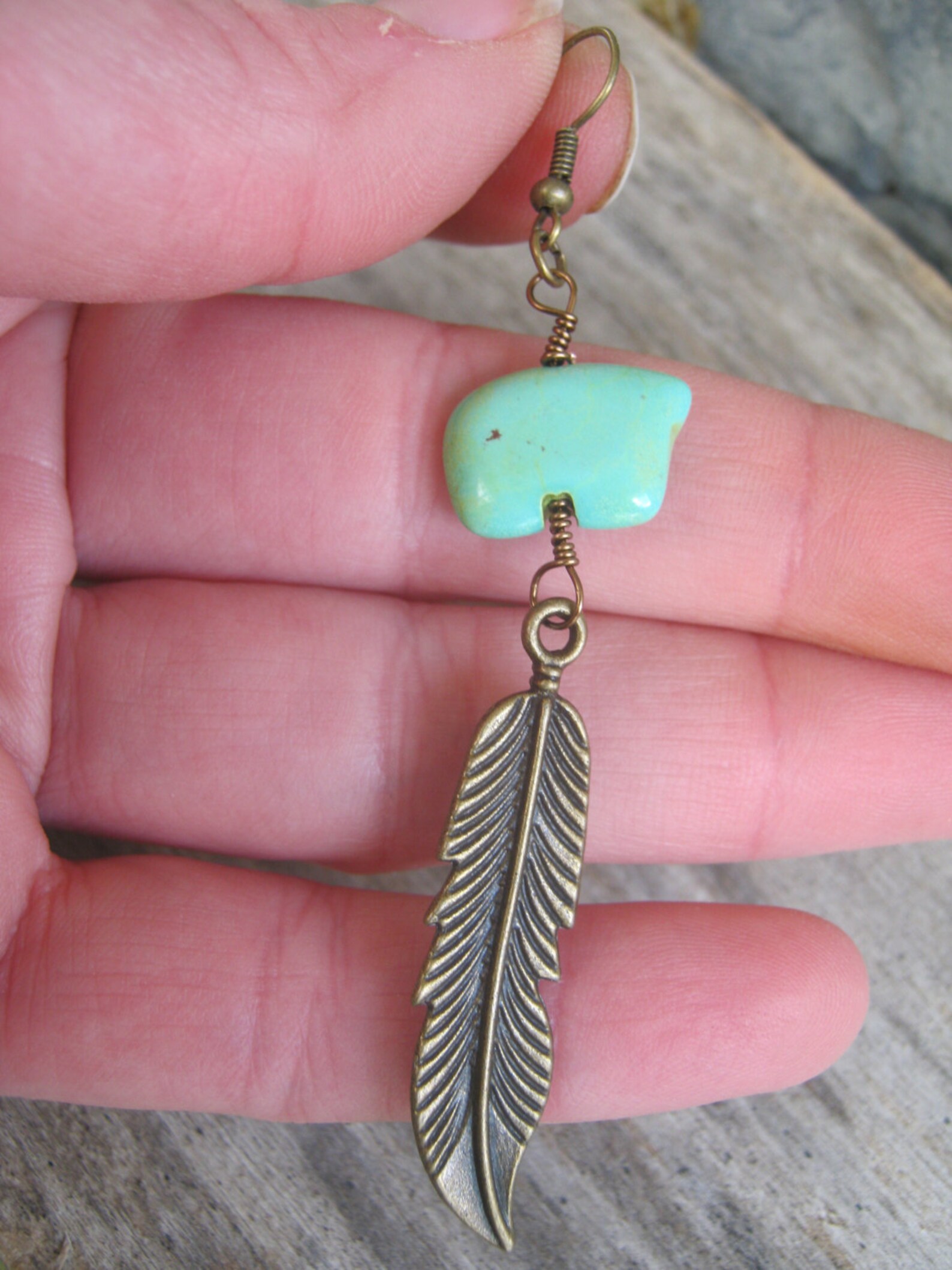 Feather Zuni Bear Earrings Turquoise Magnesite Earrings - Etsy