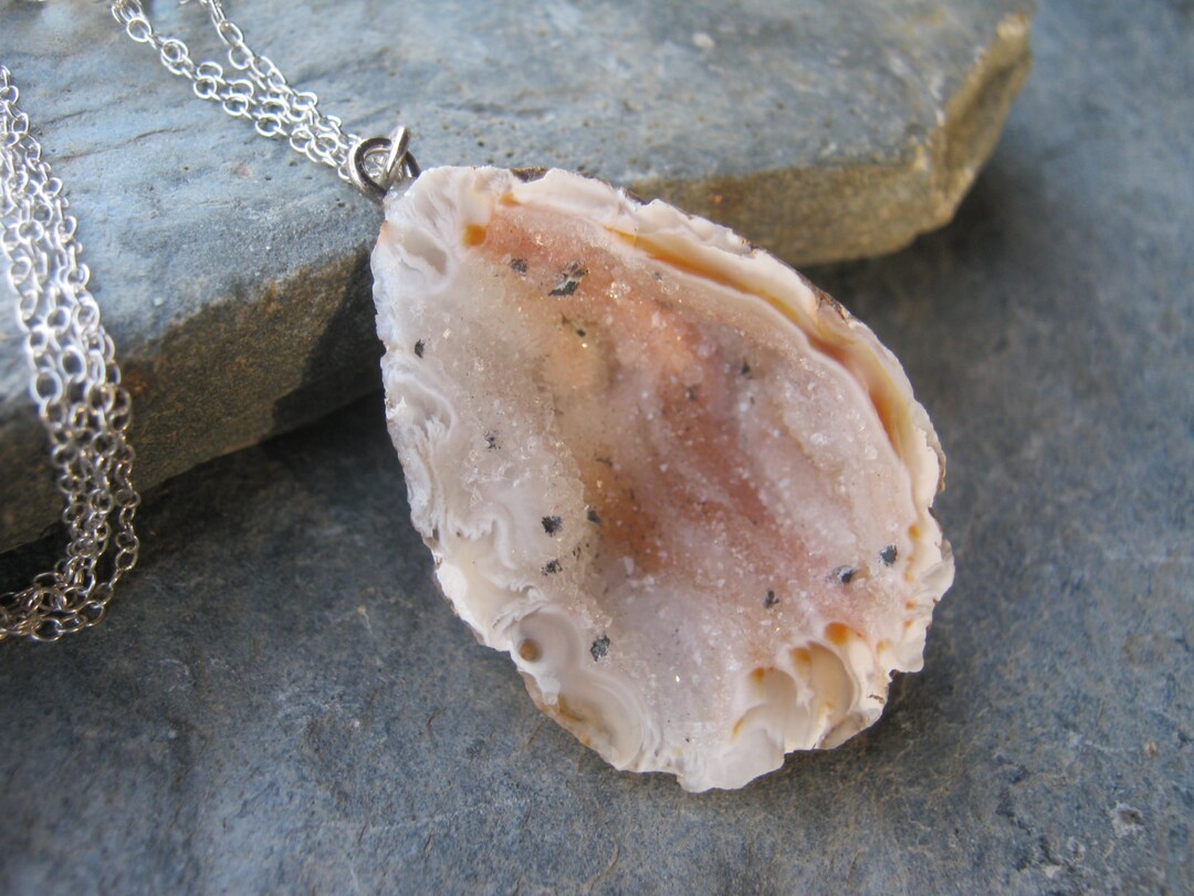 Sterling Silver Geode Necklace, Quartz Crystal Necklace, Agate Druzy ...