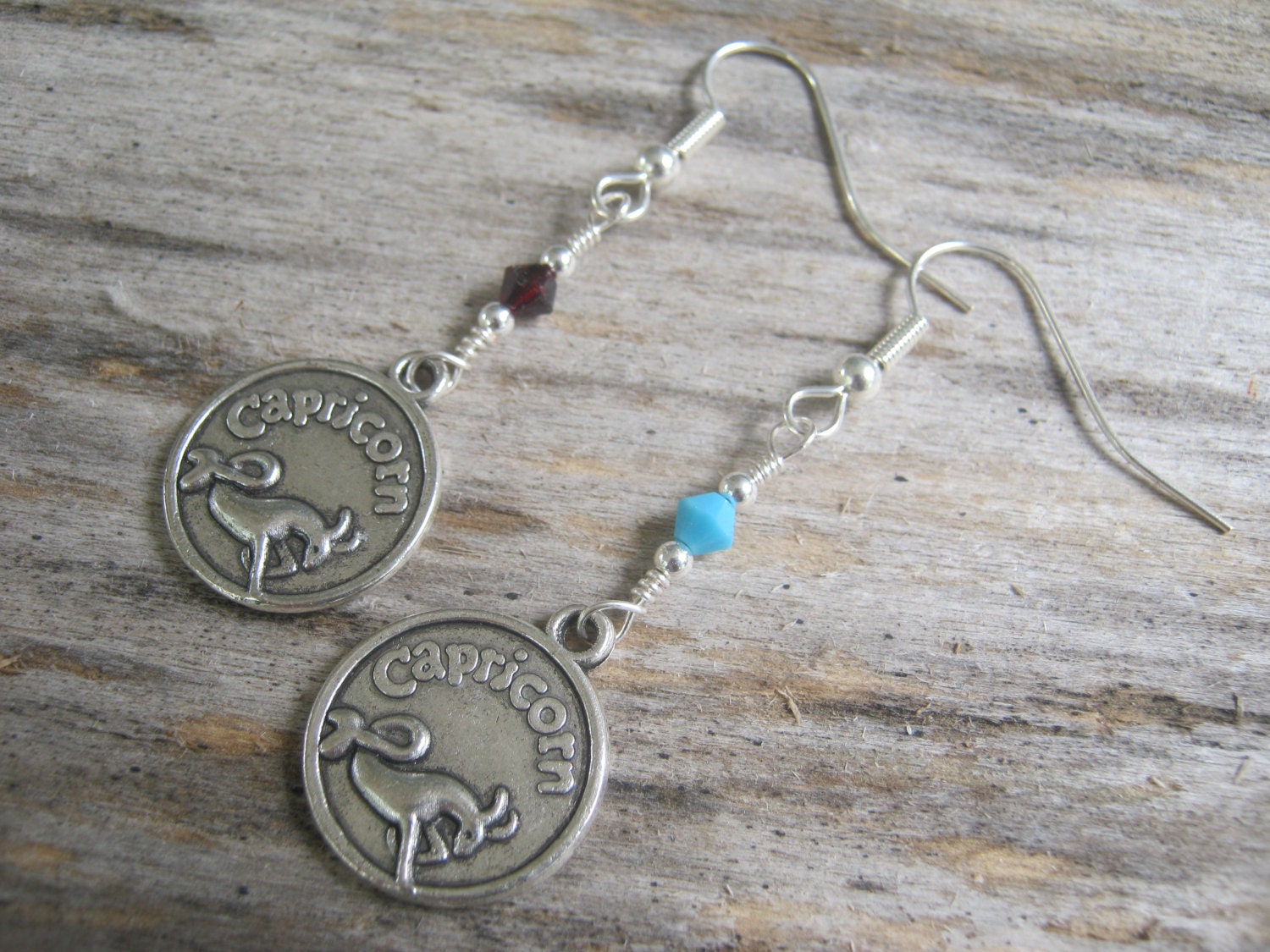 Personalized Capricorn Earrings, Garnet or Turquoise Earrings ...