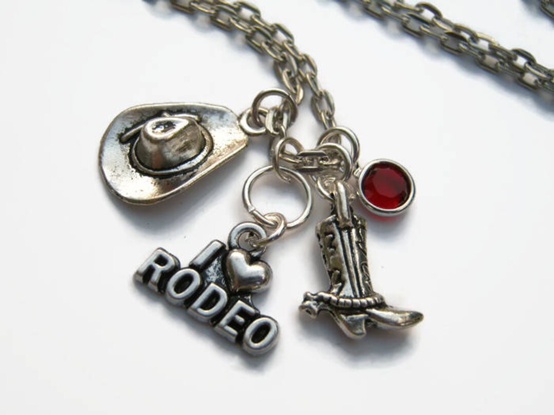 I Love Rodeo Necklace, Personalized Birthstone Jewelry, Cowboy Neckace ...