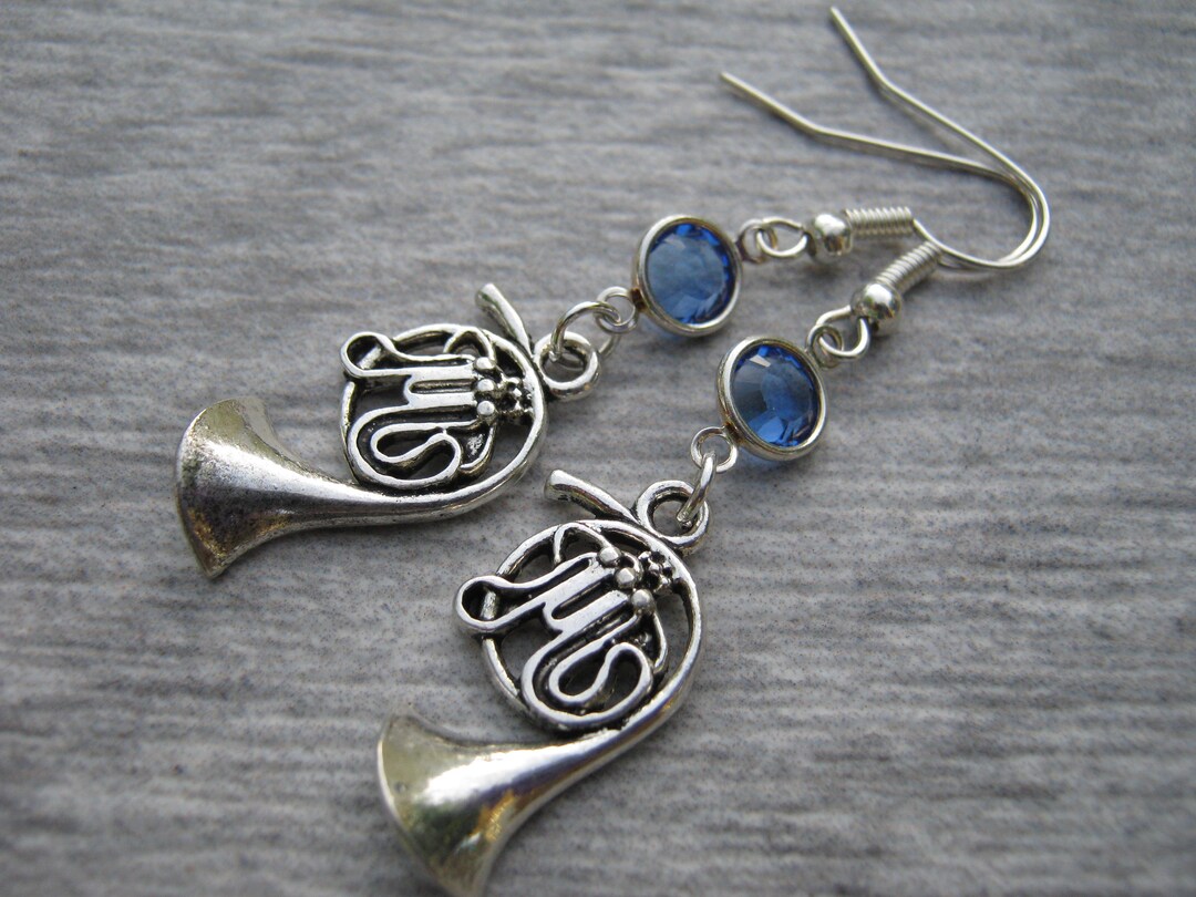 French Horn Birthstone Earrings, Personalized Music Earrings, Musician ...