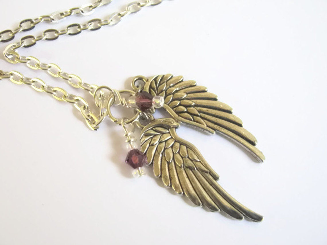 Double Angel Wing Necklace Memory Loss Necklace Birthstone - Etsy