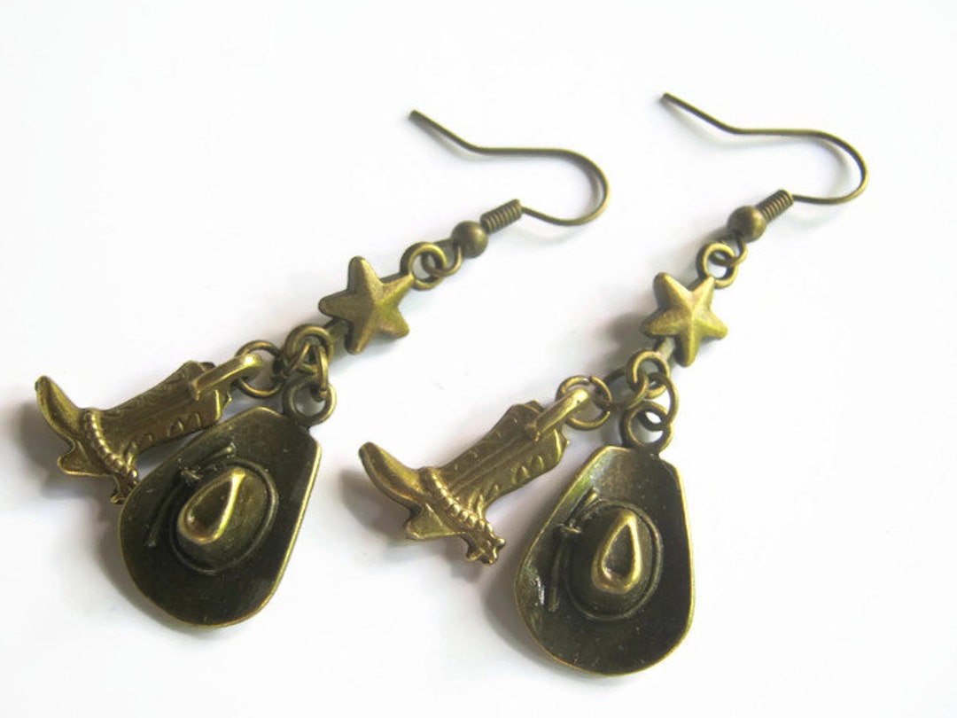 Country Western Earrings, Cowboy Hat Earrings, Boots & Spurs Earrings ...
