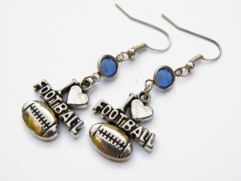 I Love Football Birthstone Earrings, Personalized Football Earrings ...