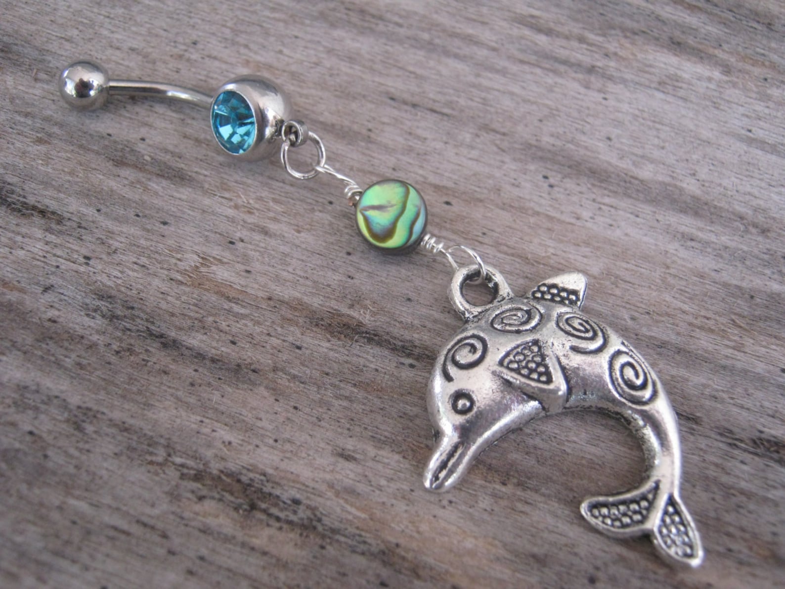 Dolphin Abalone Belly Ring, Dolphin Belly Button Ring, Personalized ...