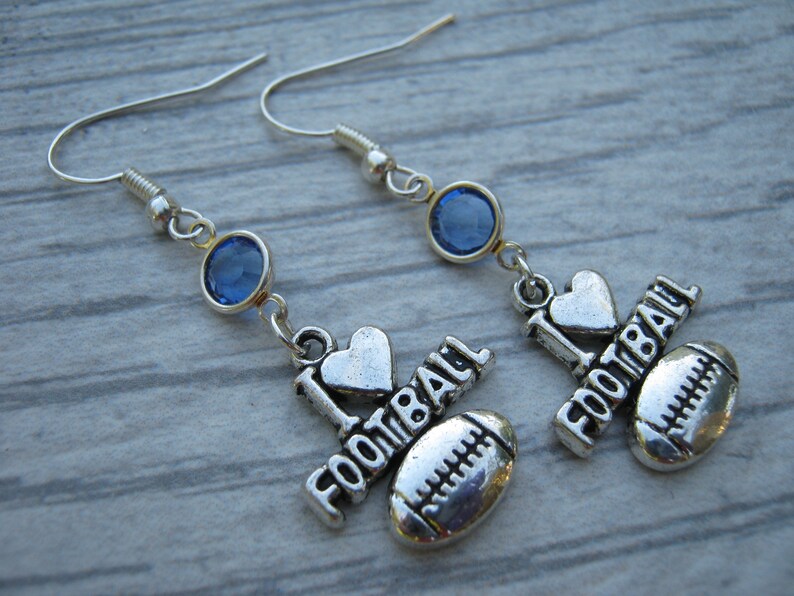 I Love Football Birthstone Earrings, Personalized Football Earrings ...