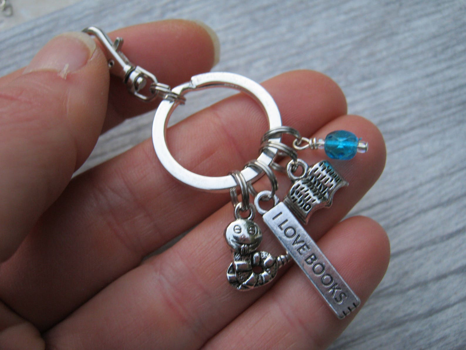 Bookworm Keychain Personalized I Love Books Zipper Pull | Etsy