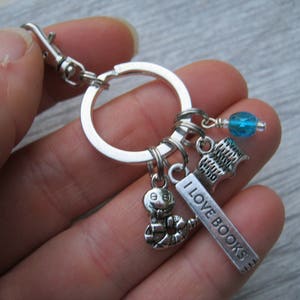 Bookworm Keychain, Personalized I Love Books Zipper Pull, Reading ...