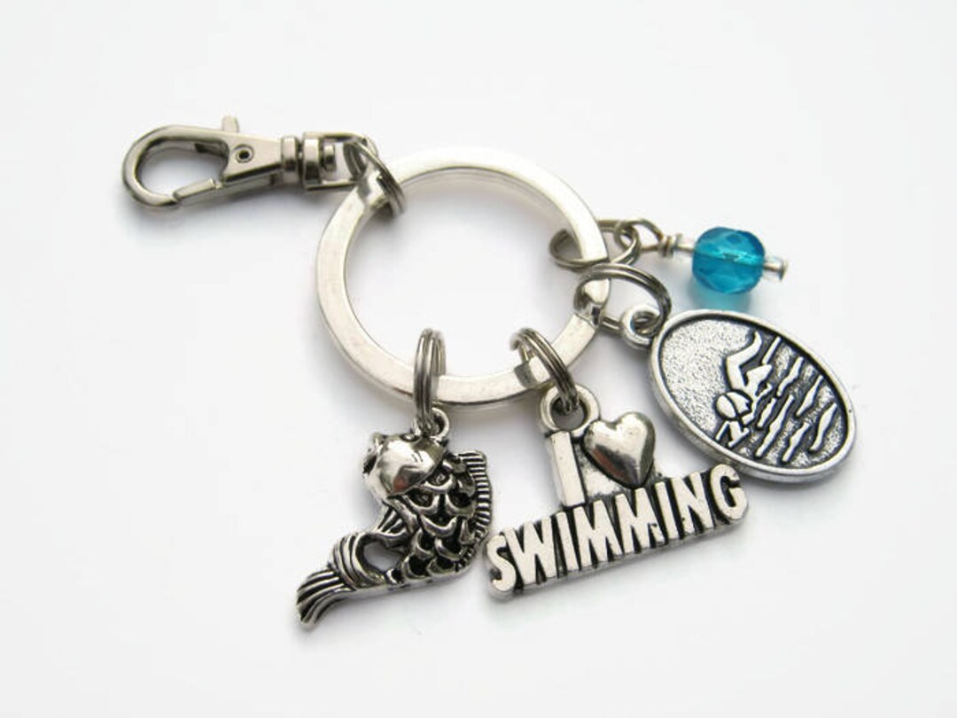 I Love Swimming Keychain, Swimmer Zipper Pull, Personalized Accessory ...