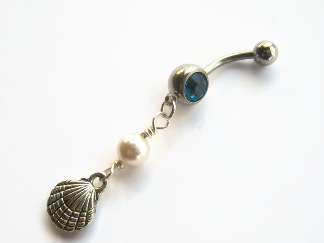 Seashell Belly Ring, Designer Pearl Belly Button Ring, Shell Nautical ...