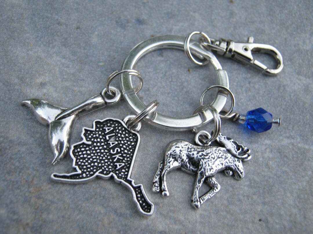 Personalized Alaska Keychain, US State Map Zipper Pull, Moose ...
