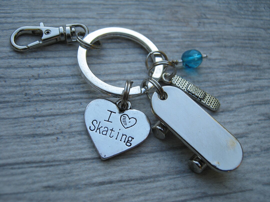 Personalized Skateboard Keychain, I Love Skating Zipper Pull, Skater ...