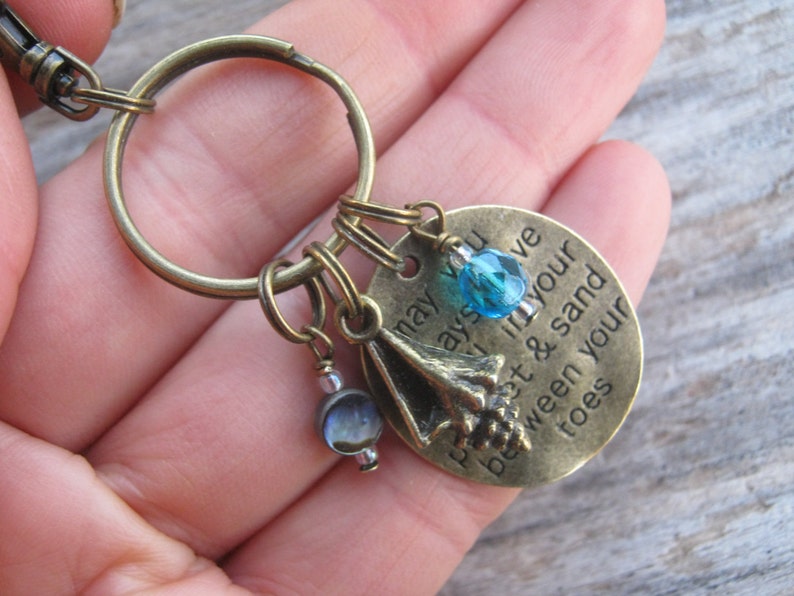 Beach Charm Keychain, Sand in Toes Zipper Pull , BRONZE, Boho Abalone ...