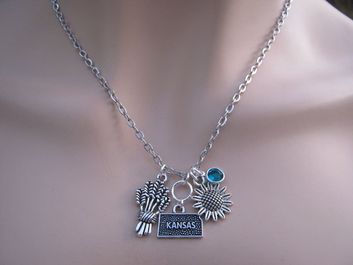 Kansas Necklace US State Map Necklace Sunflower Jewelry | Etsy