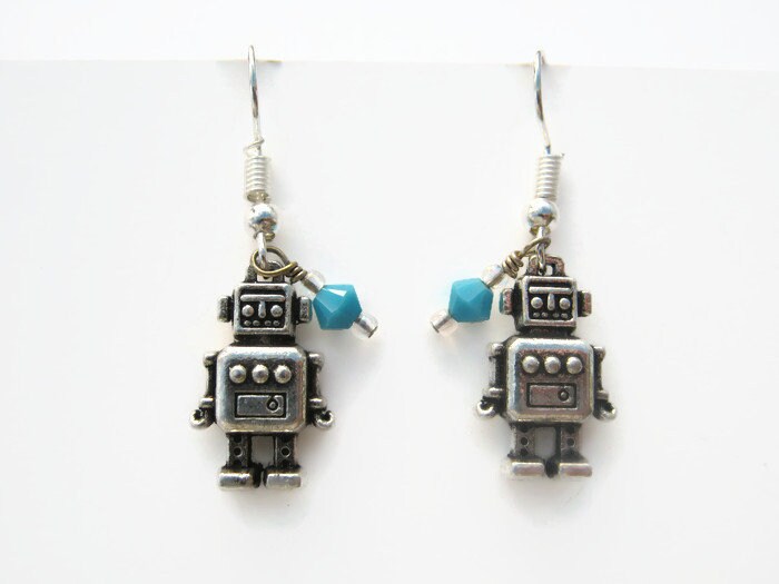 Robot Earrings Robotic Machine Earrings Antiqued Silver - Etsy