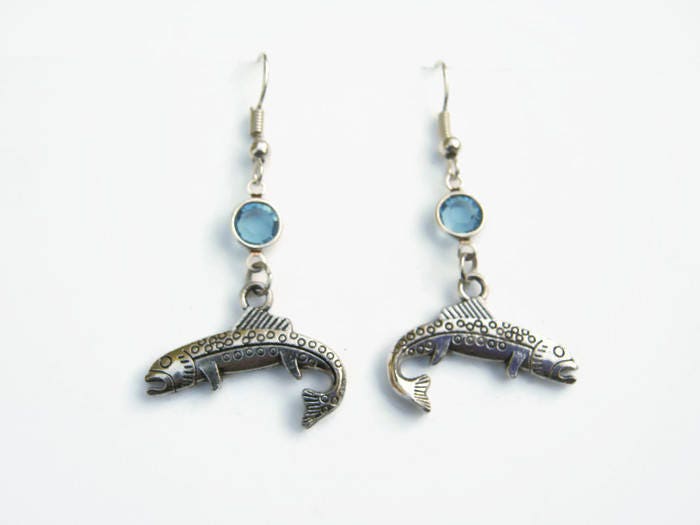 Large Fish Birthstone Earrings, Fishing Charm Jewelry, Personalized ...