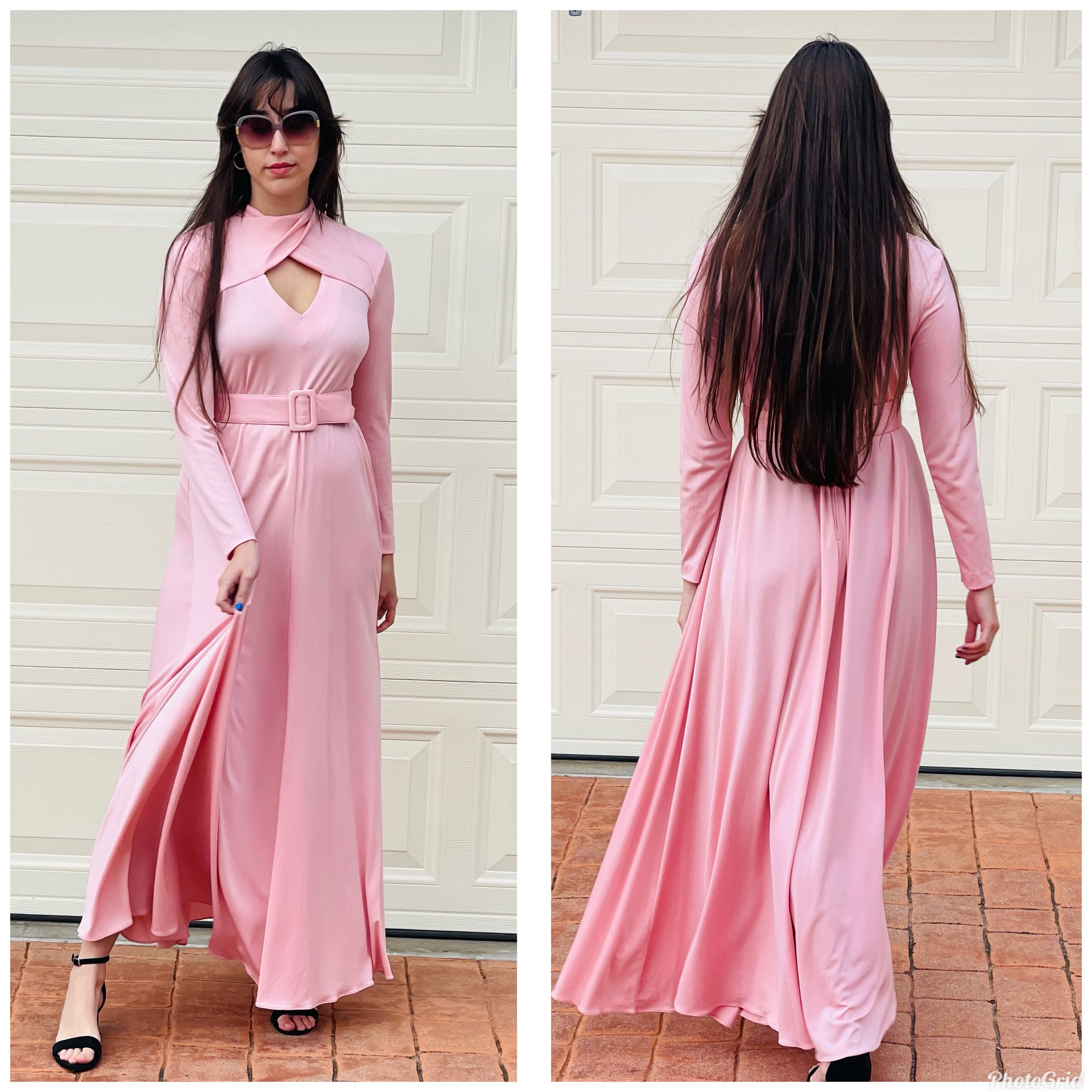 70s Ballet Pink Grecian Angelic 80s Flowy Maxi Dress S M - Etsy