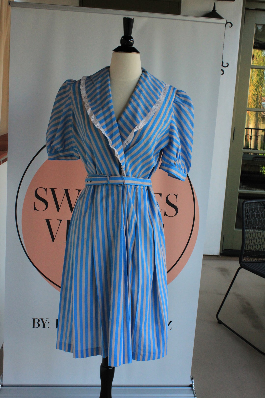 Vintage Striped 80s Scooter Mod Party Dress S-M Eyelet Charm - Etsy