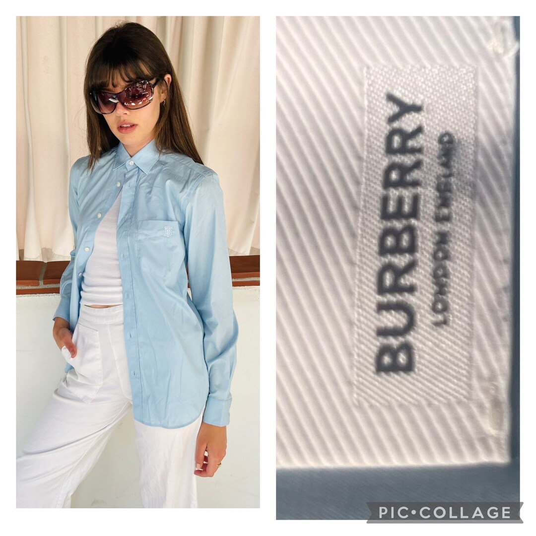BURBERRY Sky Blue Crisp Button Down Blouse Shirt Top so Chic S M - Etsy