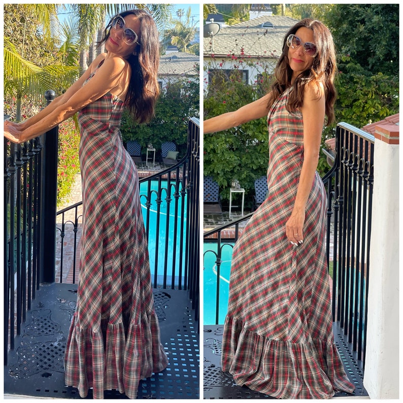 70s Foxy Lady Maxi Dress Plaid Boho Hippie Daisy Jones Hater Dress XS S - Etsy