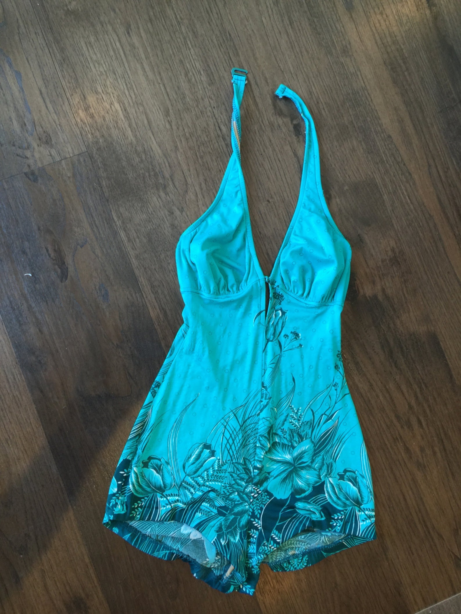 Vintage 70s Swim Suit Bathing Suit One Piece Turquoise Blue Open Back ...
