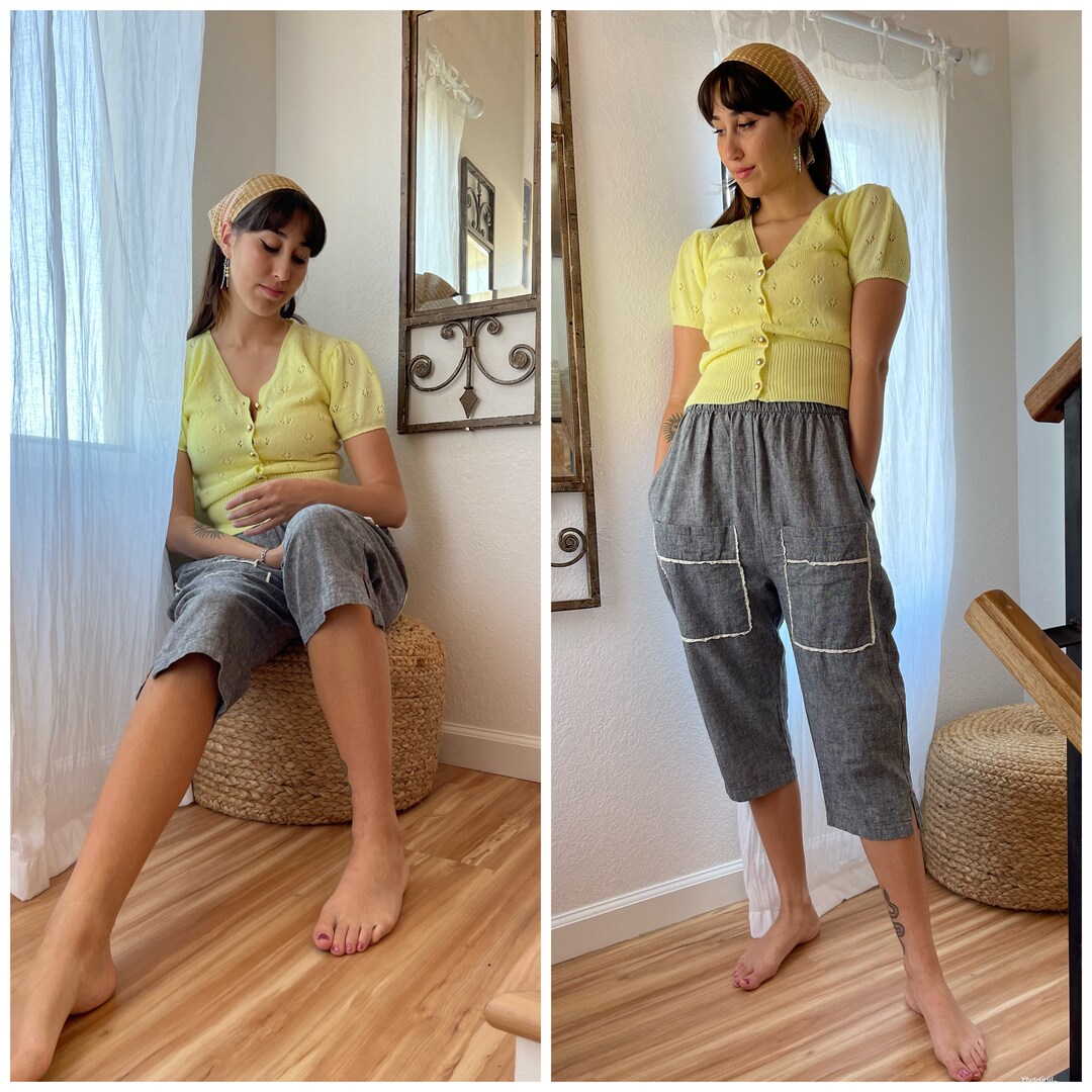 Adorable Linen Cottage Pants With Dainty Detailed Pockets S M - Etsy