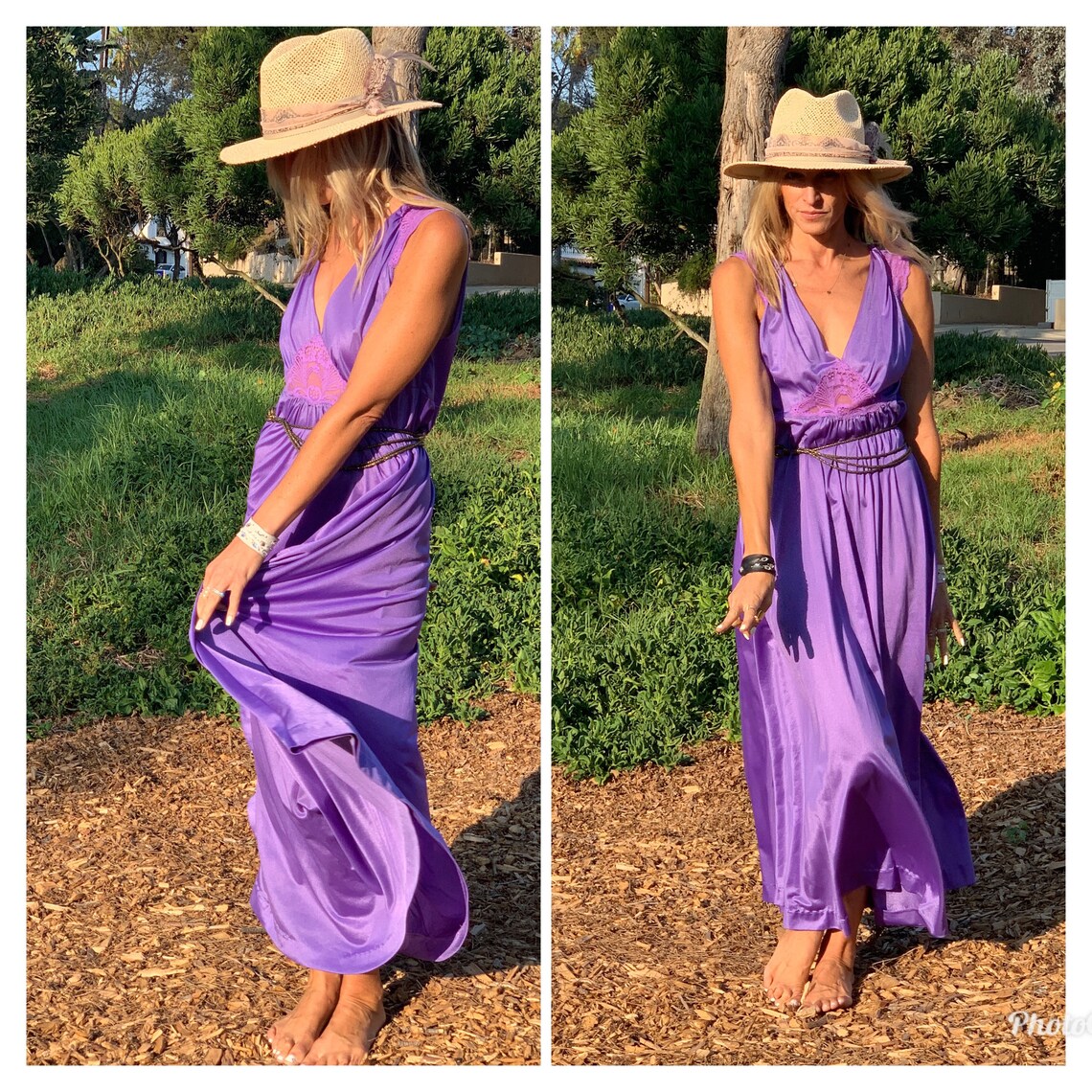 Vintage 70s Purple Slipdress Goddess Gown S M - Etsy